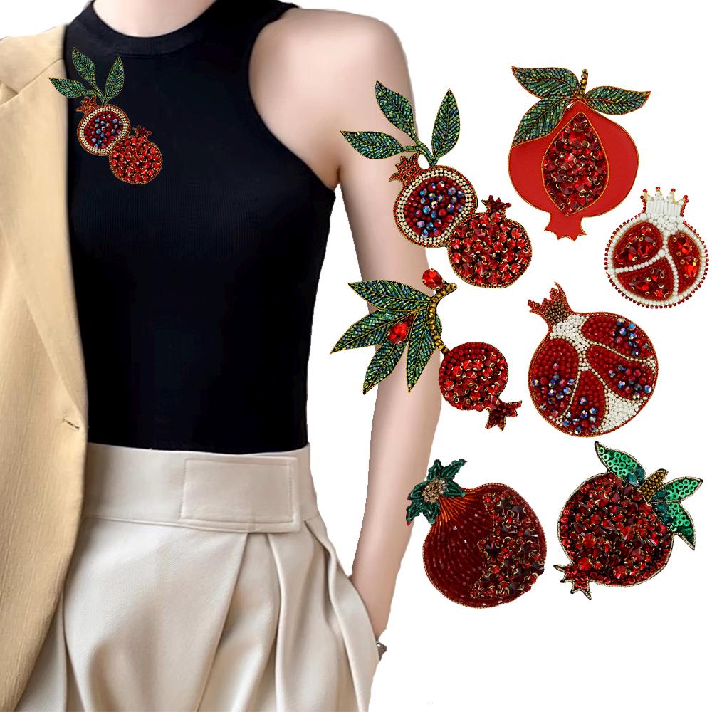 Beaded Pomegranate Patches Rhinestones Fruit Fabric Patch Crystal ...
