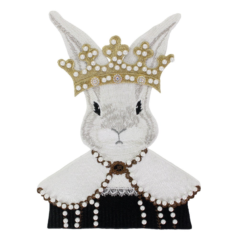 Beaded Crown Rabbit Patches Sew on Applique Pearls Animal | Etsy