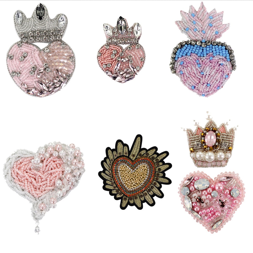 Handmade Pink Heart Patches Love Patches Beaded Crystal Patches for ...