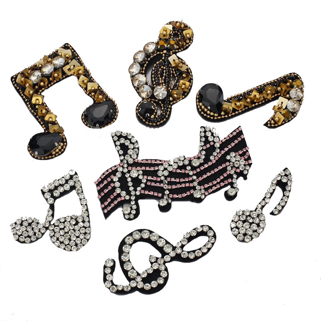 Music Note Patches Beaded Rhinestones Badges Applique Motif Sew on ...