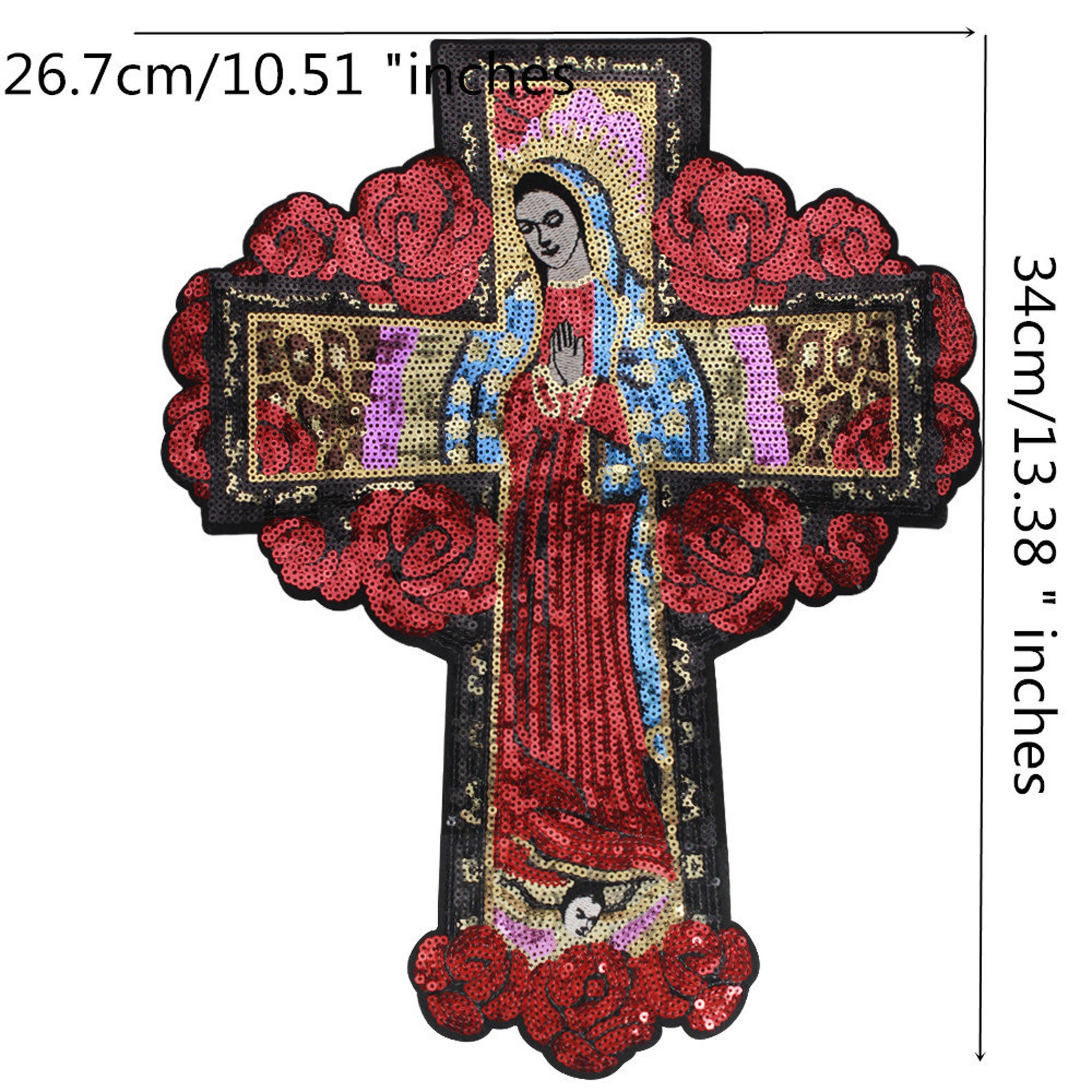 Large Sequin Lady of Guadalupe Patches Virgin Mary Applique Fabric ...