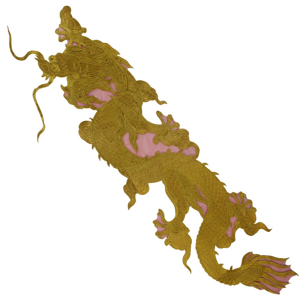 Dragon Patches Long Gold Dragon Applique Embroidery Patch - Etsy