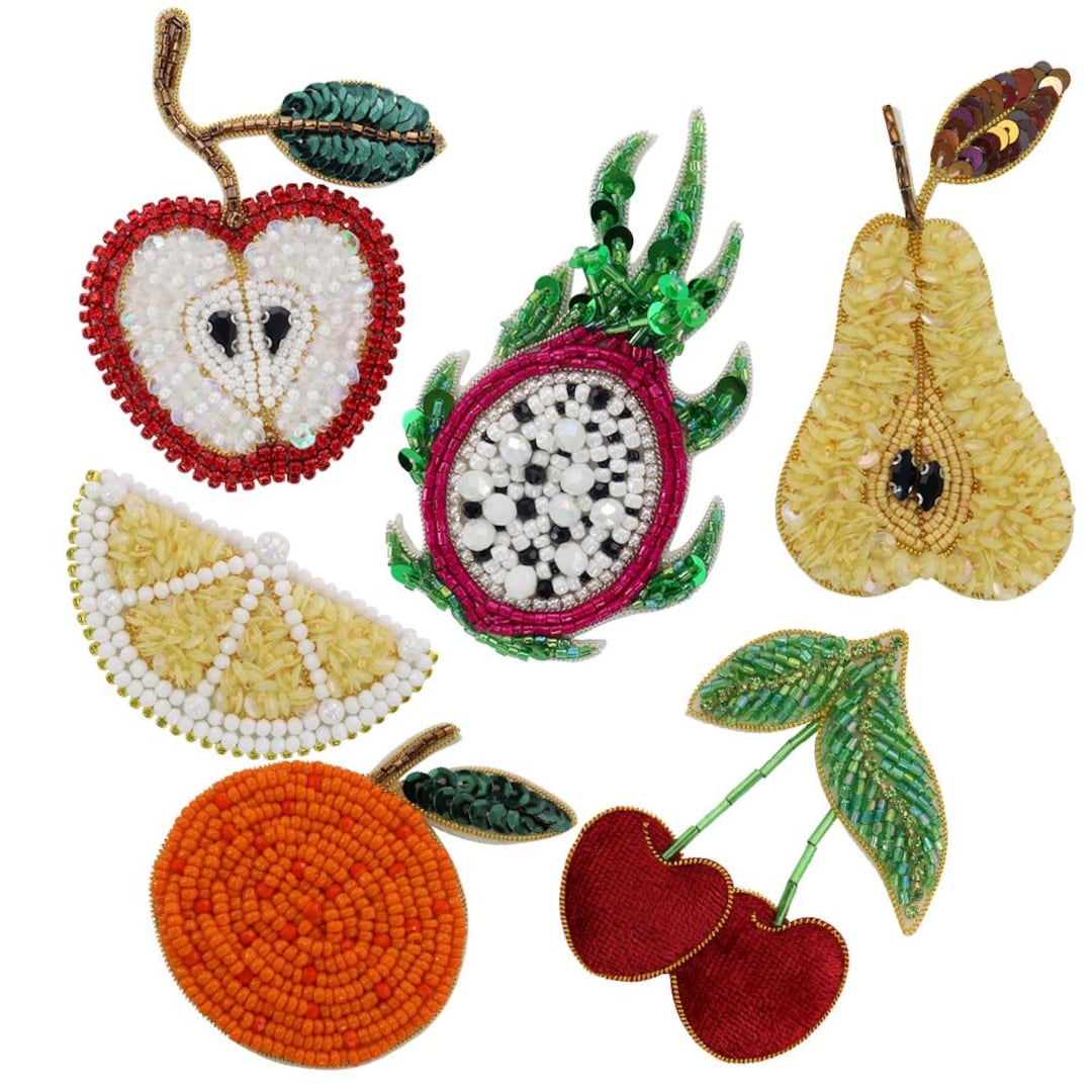 Beaded Fruit Patches Beaded Apple Patch Sew on DIY Lemon Badges ...