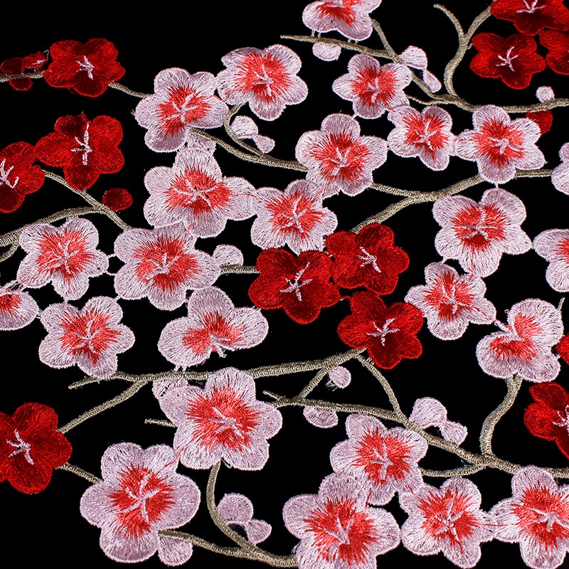 Large Long Plum Blossom Floral Lace Fabric Embroidery Trim Applique ...
