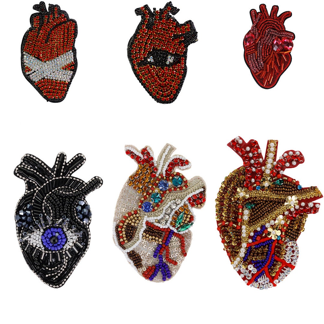 Heart Embroidery Rhinestone Sequined Applique Patch,beaded Heart Patch ...