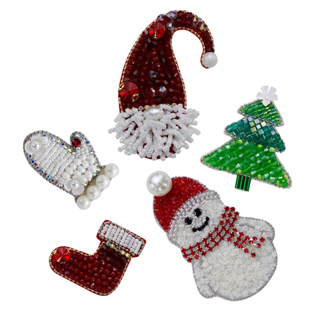 Beaded Christmas Fabric Patches Christmas Tree Patch Handmade Snowman ...