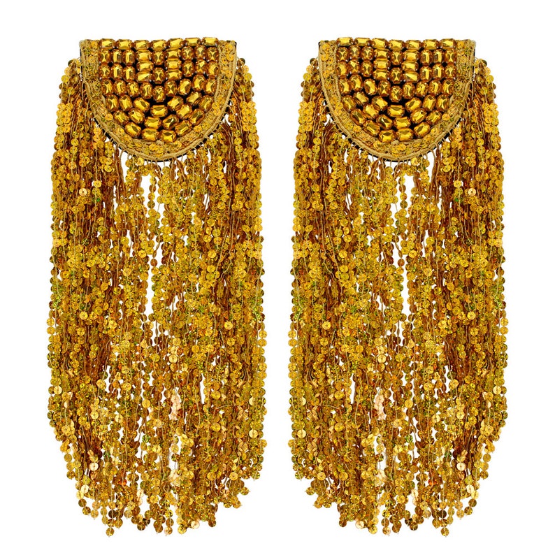 Sequin Tassel Epaulettes Shoulder Gold Rhinetsones Dance Wear Etsy
