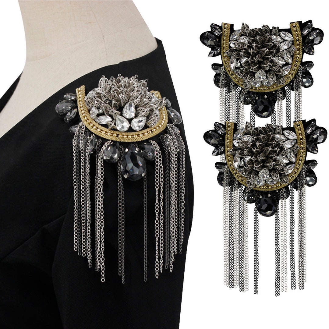 Crystal Beads Shoulder Epaulettes Chain Tassel Blazer Shoulder Epaulet ...