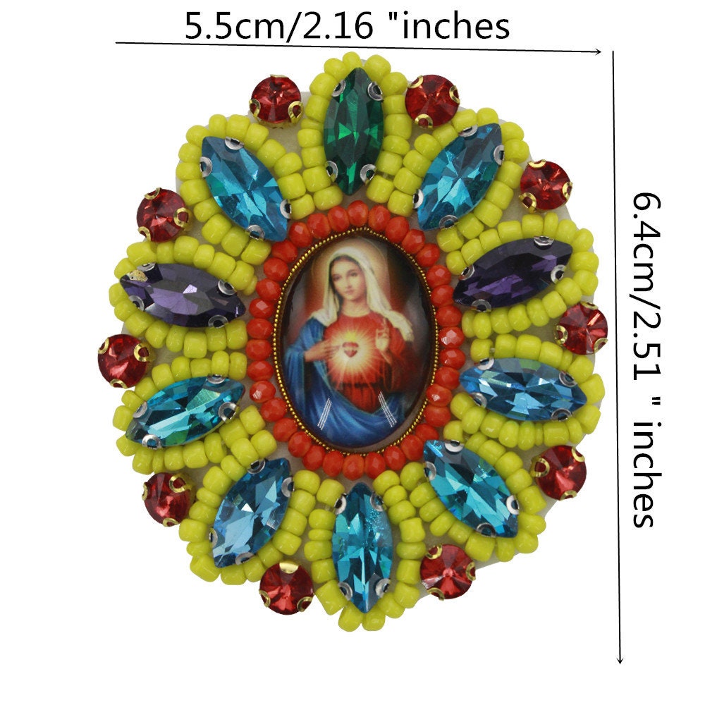 Sacred Heart Patches Lady of Guadalup Applique Mexican Fork Art Patches ...