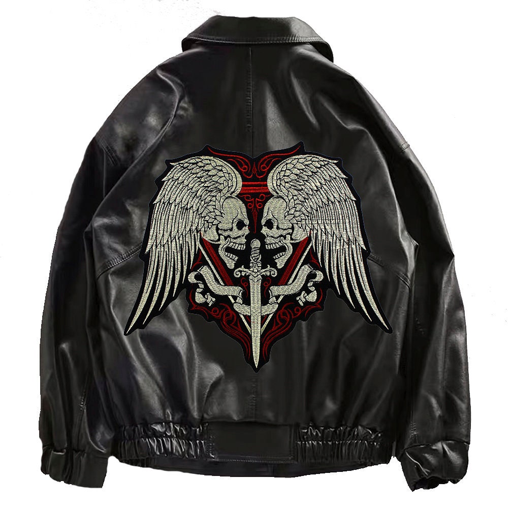 Large Embroidery Skull Wings Sword Patches Iron on Motorcycle - Etsy