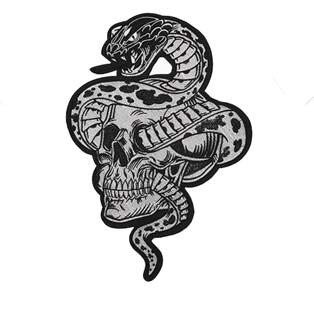 Large Snake Skull Embroidery Applique Patches Iron on Motorcycle Racing ...