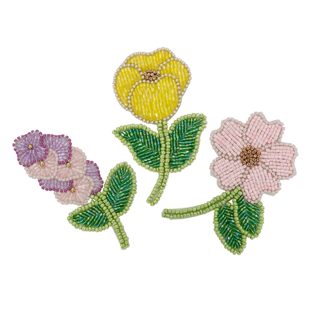 Beaded Flower Patches Hand-beaded Fabric Patches Beadwork Rhinestones ...