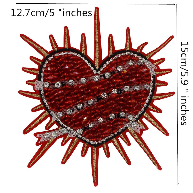 Beaded Milagro Heart Patches Flaming Sacred Heart Applique Mexican Folk ...