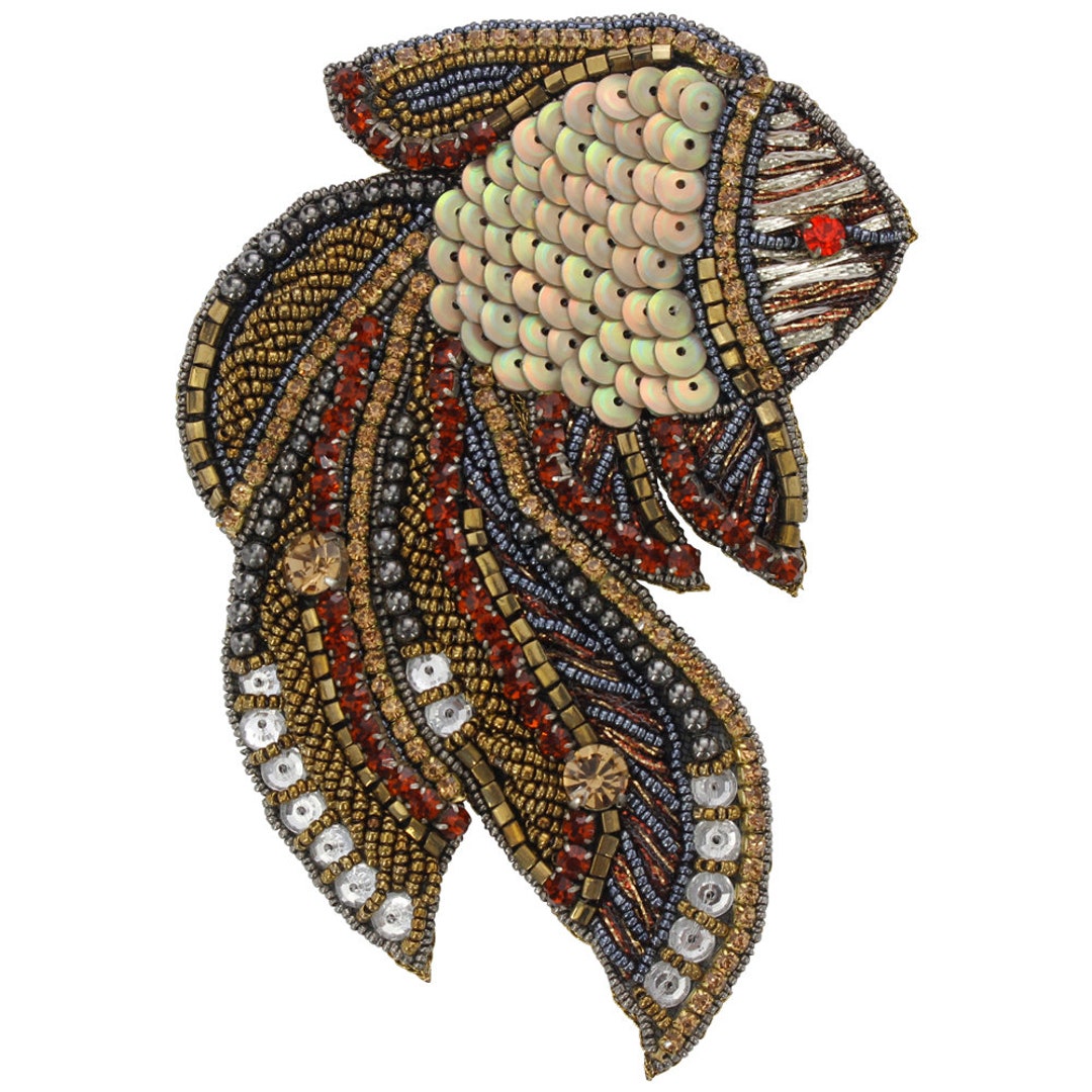 Sequin Fish Patches Indian Wire Handmade Badges Rhinestones Emblem ...