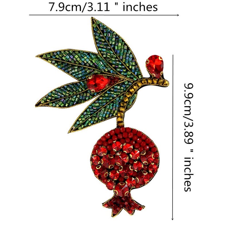 Beaded Pomegranate Patches Rhinestones Fruit Fabric Patch Crystal ...