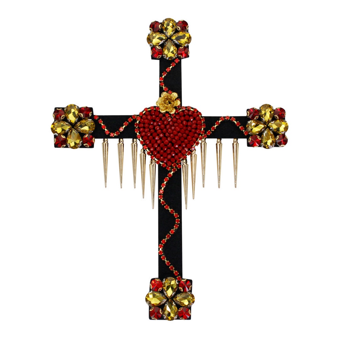 Mexican Heart Cross Patch Sacred Heart Patches Handmade Rhinestones ...