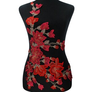 Red Plum Patches Long Applique Embroidered Lace Cord Fabric Patch ...
