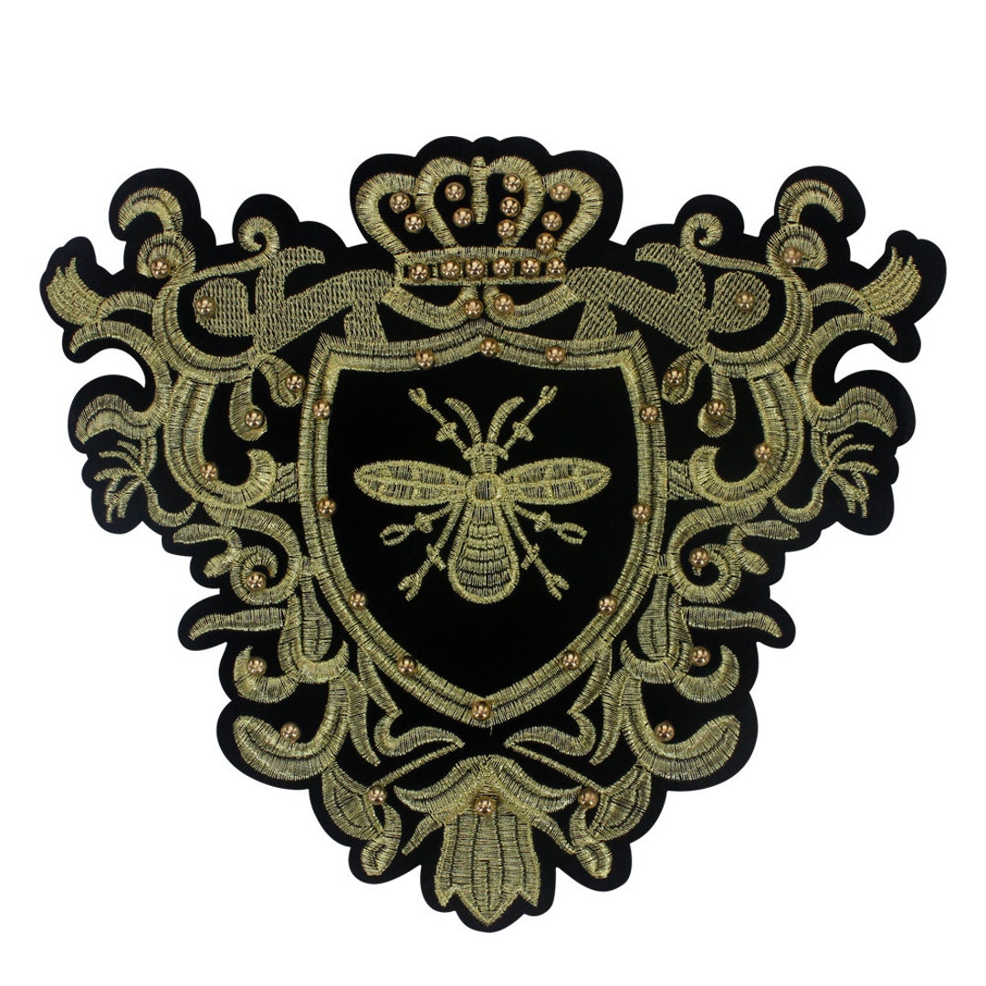 Gold Beads Crown Bee Patches Embroidery Applique Sew on Jacket Back ...