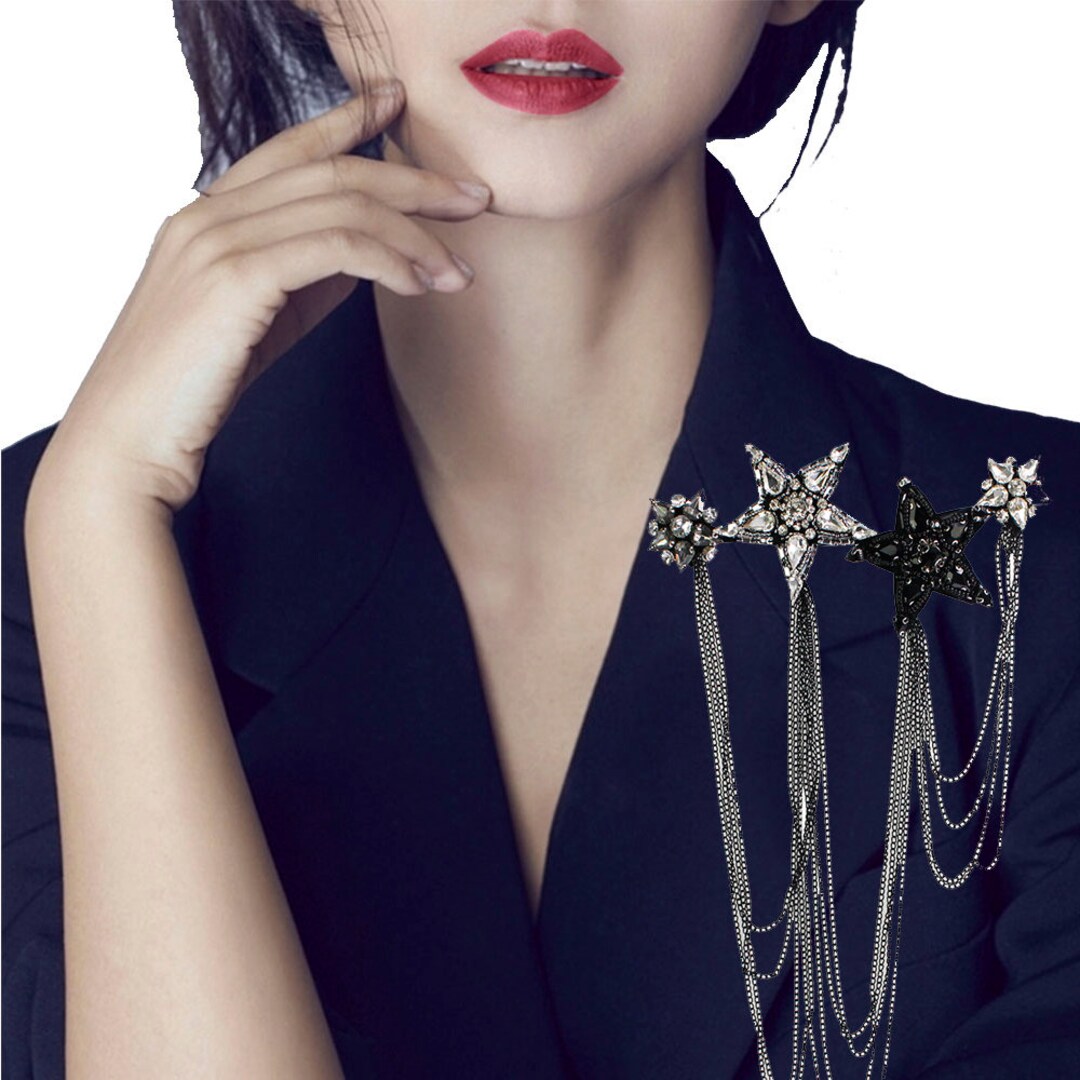 Tassel Chain Fringe Rhinestone Bead Star Applique Patches Brooch With ...