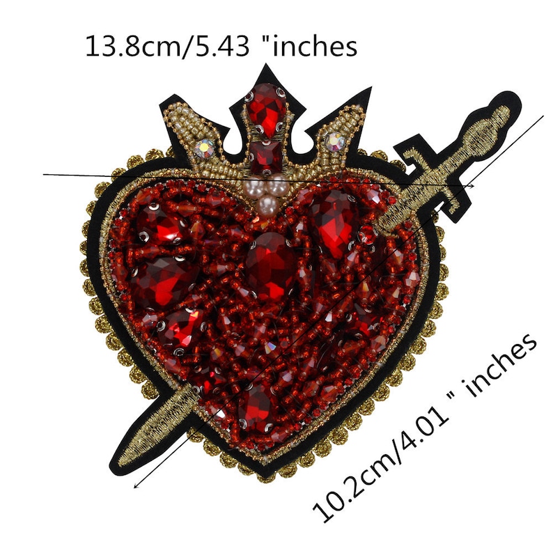 Beaded Milagro Heart Patches Flaming Sacred Heart Applique Mexican Folk ...