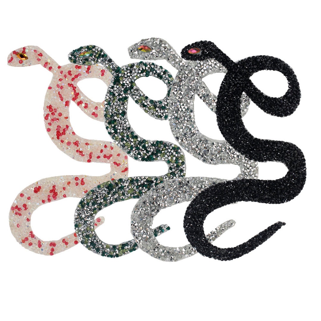 Snake Patches Rhinestones Iron on Snake Applique Motif Hot Fix Rhinestones Snake for Shoes ...