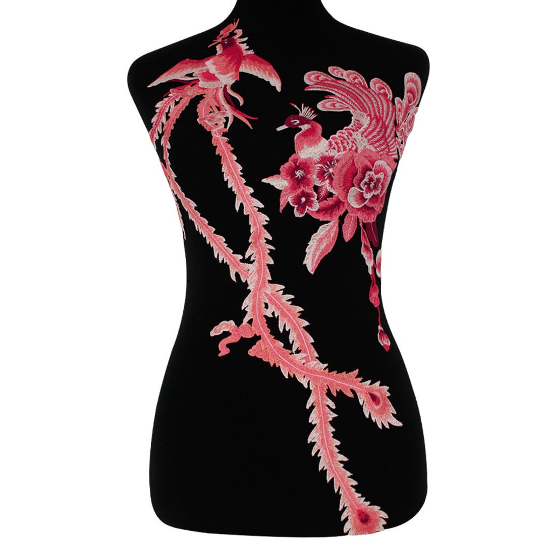 Large Phoenix Embroidered Applique Flower Patch Applique Motif Fabric ...