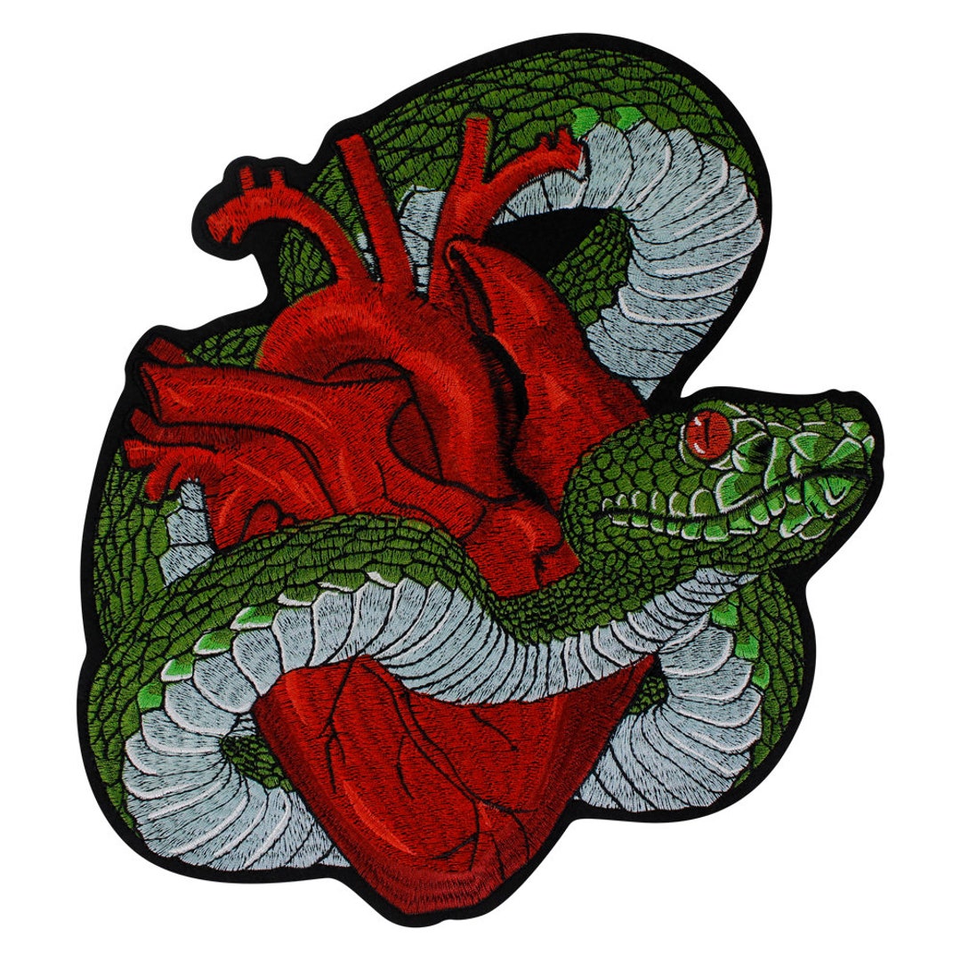 Snake Heart Patches Embroidery Applique Iron on Patches for Motorcycle ...