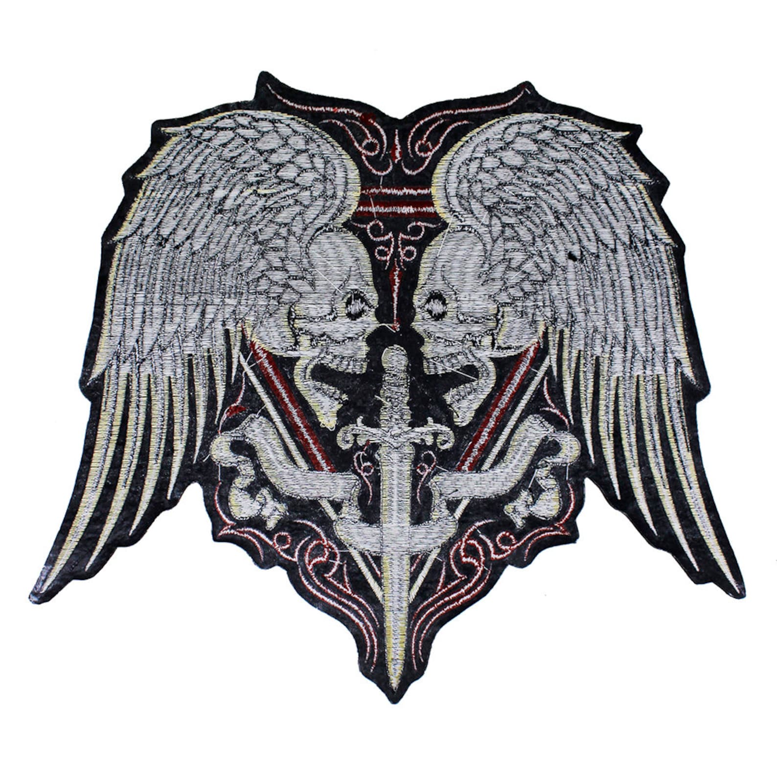 Large Embroidery Skull Wings Sword Patches Iron on Motorcycle Biker ...