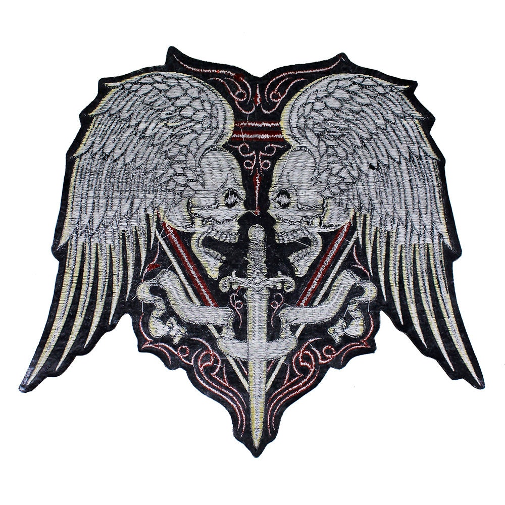 Large Embroidery Skull Wings Sword Patches Iron on Motorcycle - Etsy