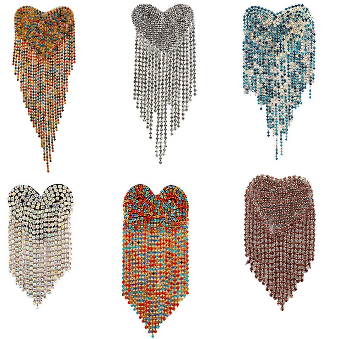 Heart Design Badges Beaded Crystal Motifs Fringe Patches Jacket Mini ...