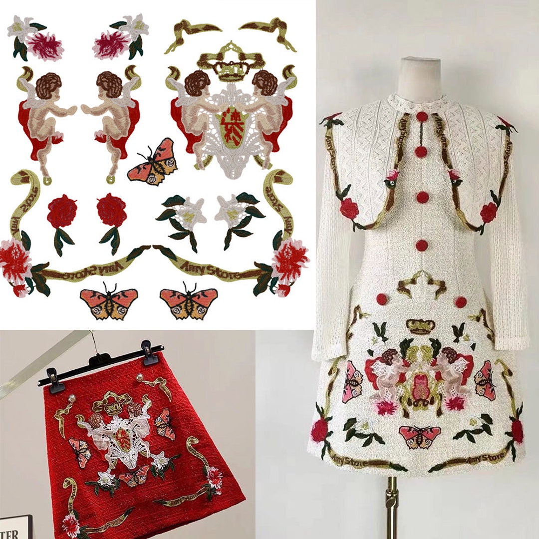 Crown Angel Patches Long Applique Embroidery Lace Cord Fabric Patches ...