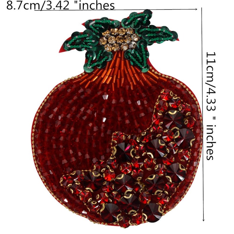 Beaded Pomegranate Patches Rhinestones Fruit Fabric Patch Crystal ...