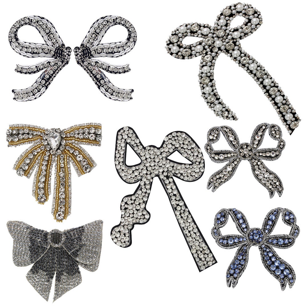 Rhinestone Knot Bow Patches Handmade Crystal Applique Bow Tie Patches ...