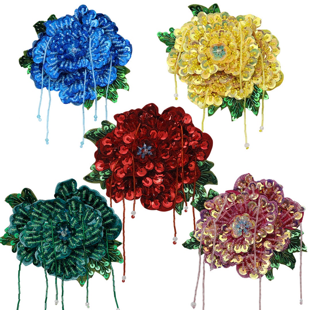 Sequin Rose Patches Embroidey Applique Beaded Flower Sew on Applique ...