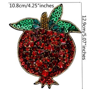 Beaded Pomegranate Patches Rhinestones Fruit Fabric Patch Crystal ...
