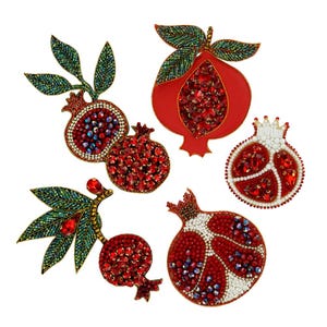 Beaded Pomegranate Patches Rhinestones Fruit Fabric Patch Crystal ...