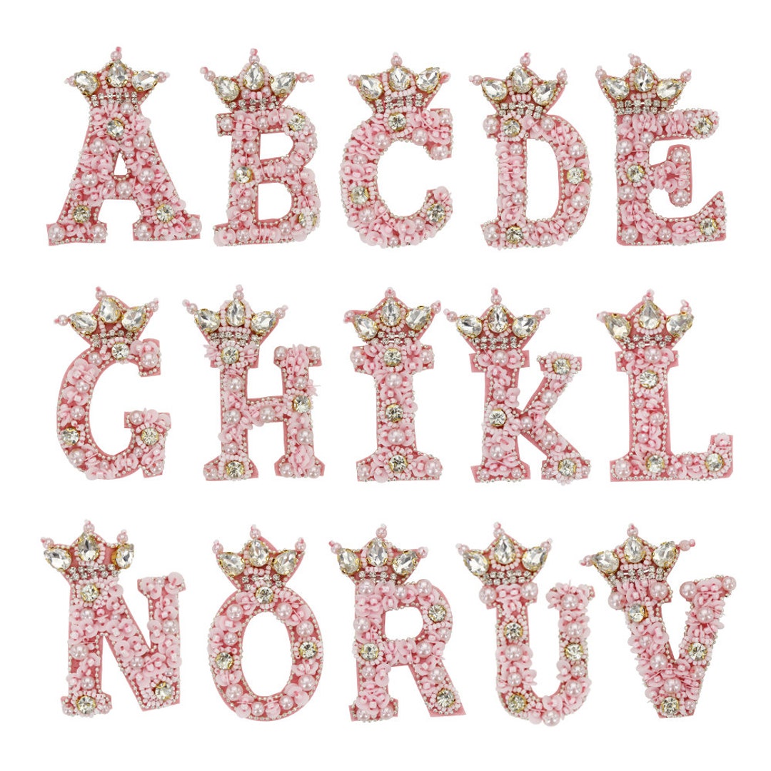 Pink Crown Letter Patches Beaded Sequin Alphabet Patches Rhinestones ...