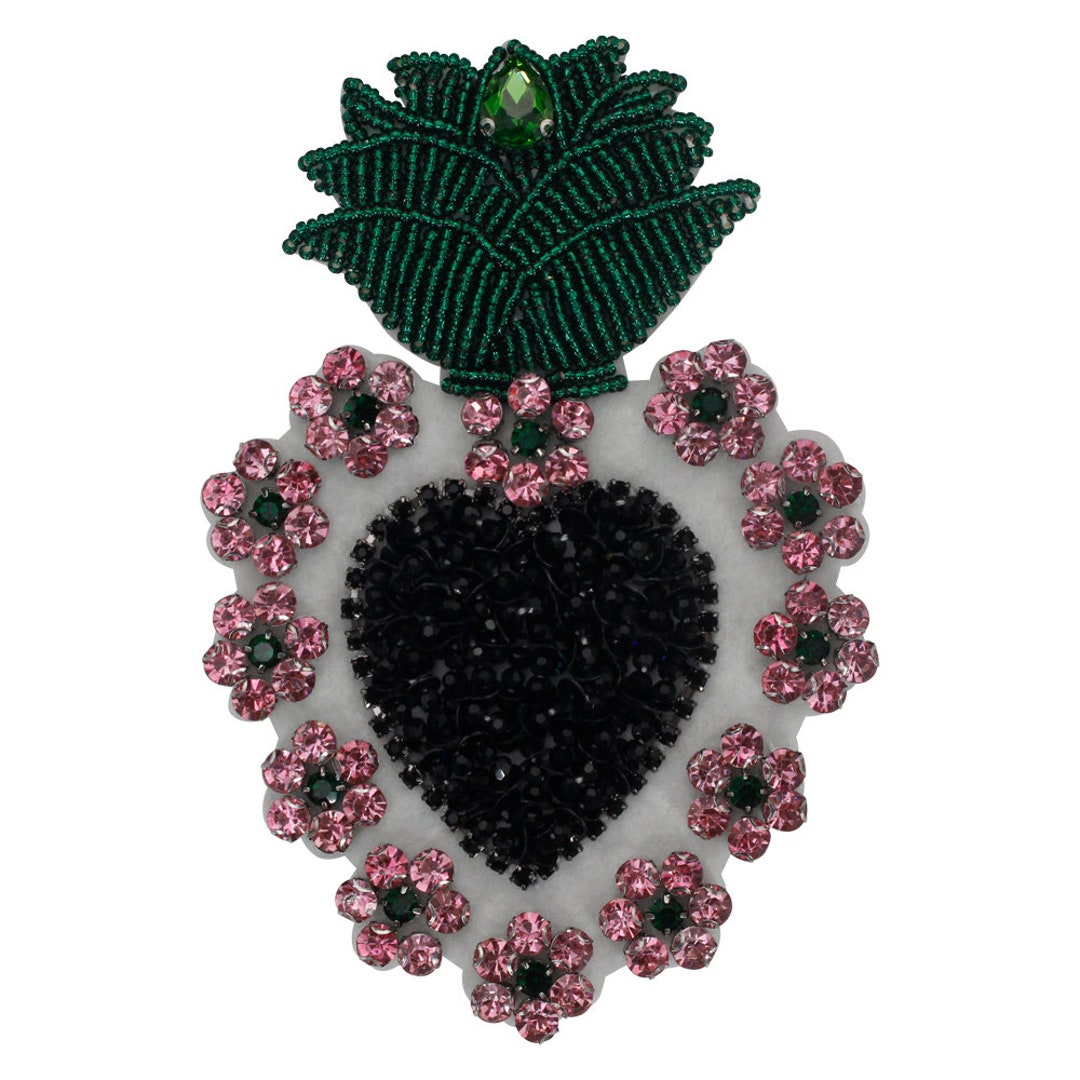 Beaded Sacred Heart Patches Flaming Heart Applique Sew on Crystal ...