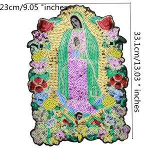 Large Sequin Lady of Guadalupe Patches Virgin Mary Applique Fabric ...