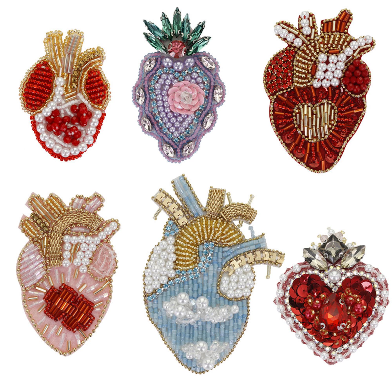 Beaded Heart Patches Crown Heart Decor Badges Applique Sew on Patches ...
