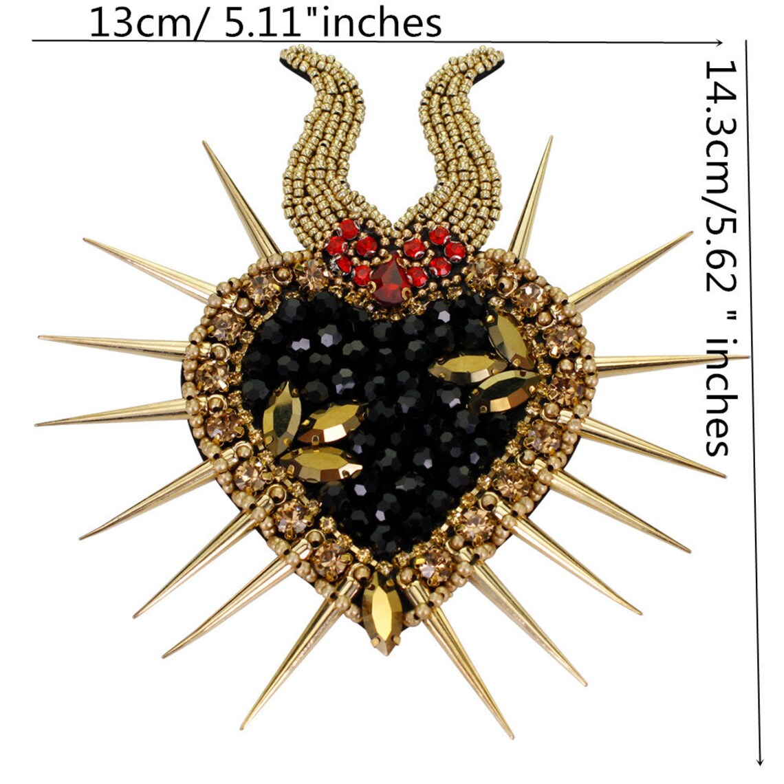 Gold Beaded Sacred Heart Patches Applique Sew on Crystal Mexican Heart ...