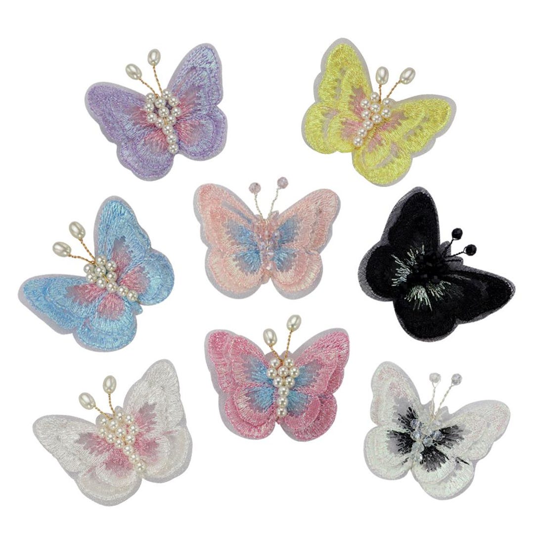 Beaded 3D Butterfly Patches Pearls Patches Applique Sew on Applique DIY ...