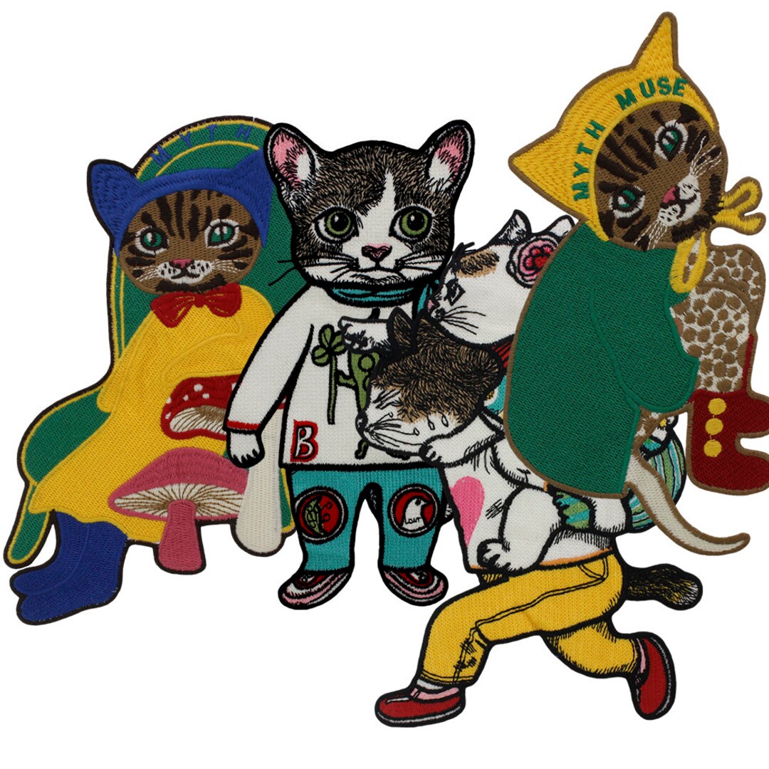Cat Couple Patches Embroidered Applique Fabric Patch Anime Animal ...