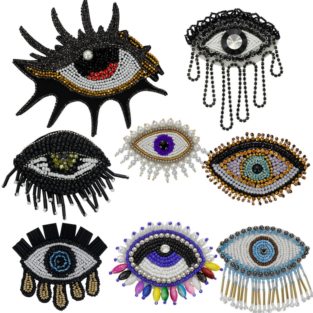 Evil Eye Patches Evil Eye Charm Badges Beaded Crystal Applique Sew on ...