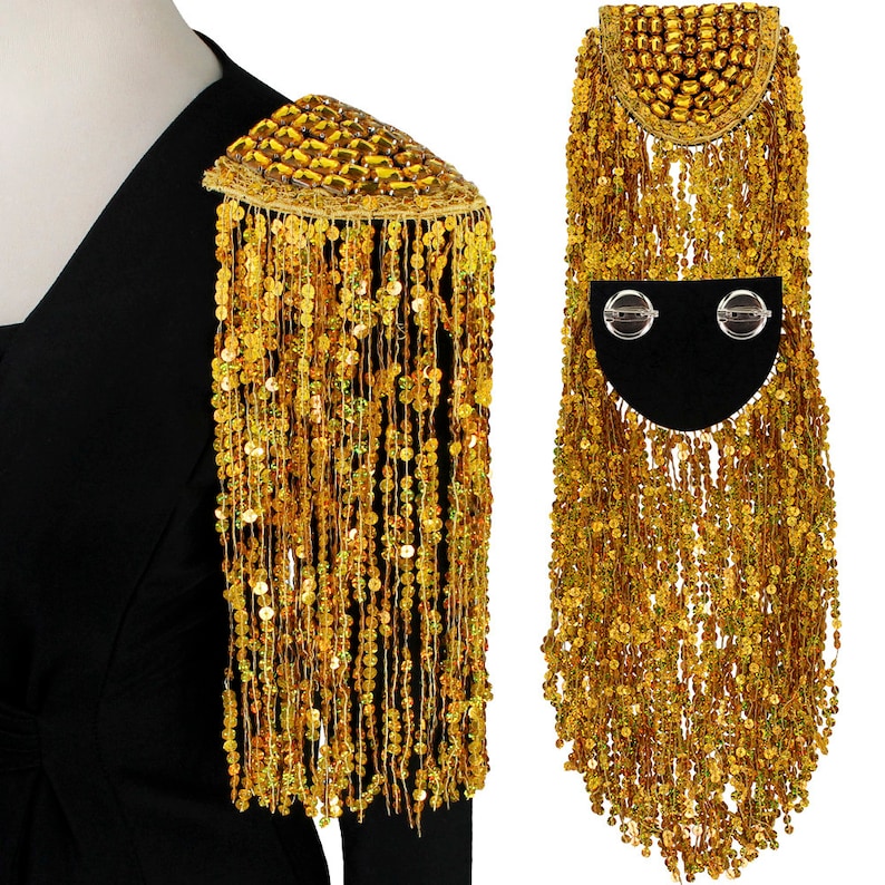 Sequin Tassel Epaulettes Shoulder Gold Rhinetsones Dance Wear Etsy