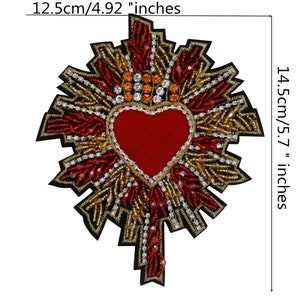 Beaded Milagro Heart Patches Flaming Sacred Heart Applique Mexican Folk Art Applique Decor ...