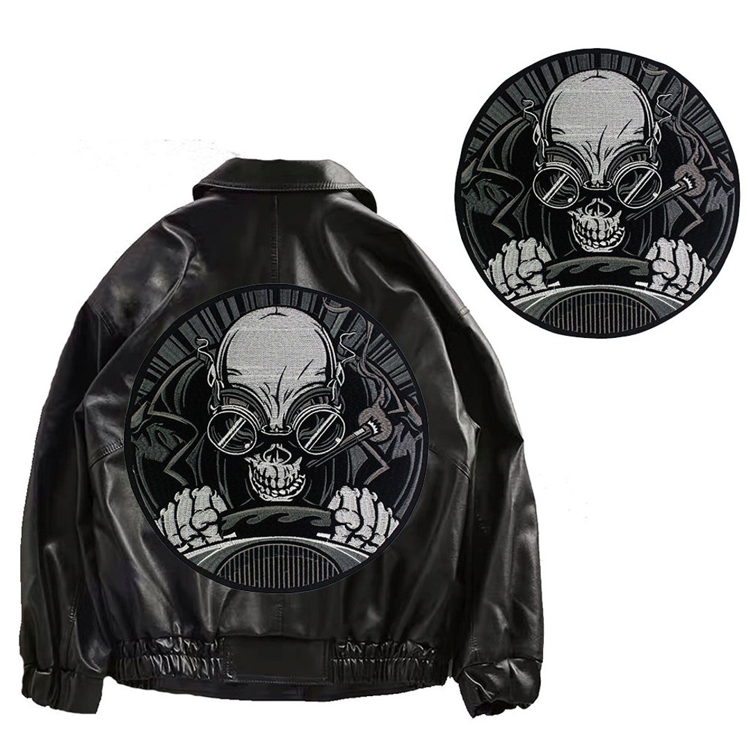 Racing Car Driver Skull Embroidery Patches Iron on Jacket Back Patches ...