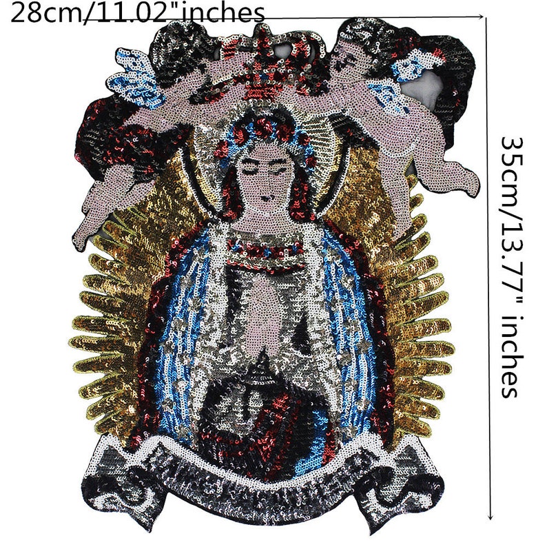 Large Sequin Lady of Guadalupe Patches Virgin Mary Applique Fabric ...