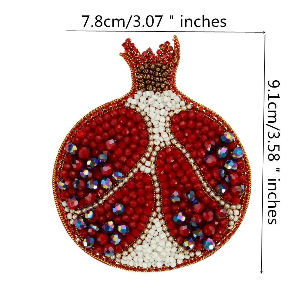Beaded Pomegranate Patches Rhinestones Fruit Fabric Patch Crystal ...