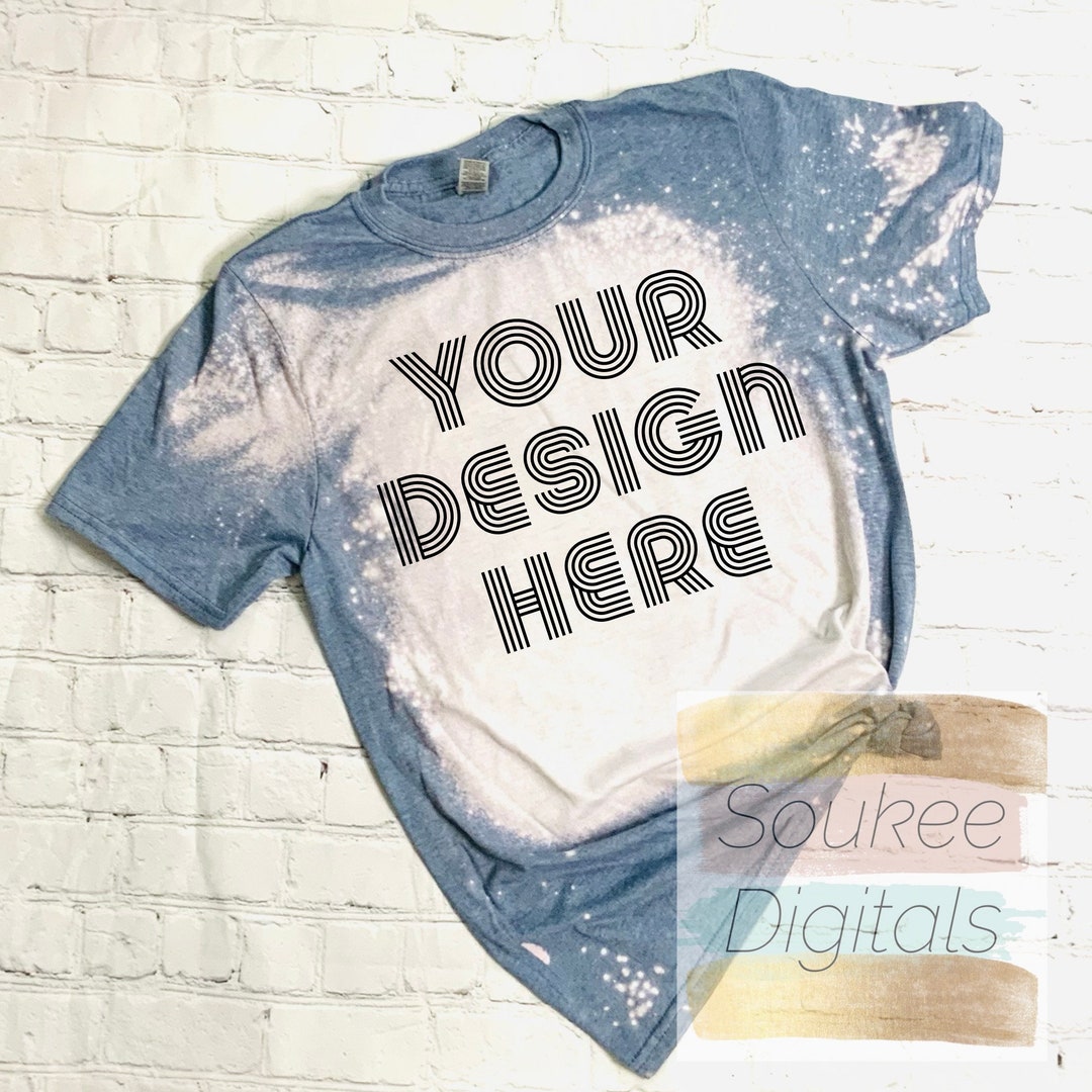 Bleached Gildan Softstyle Heather Indigo 64000 Shirt Mock Up Etsy France